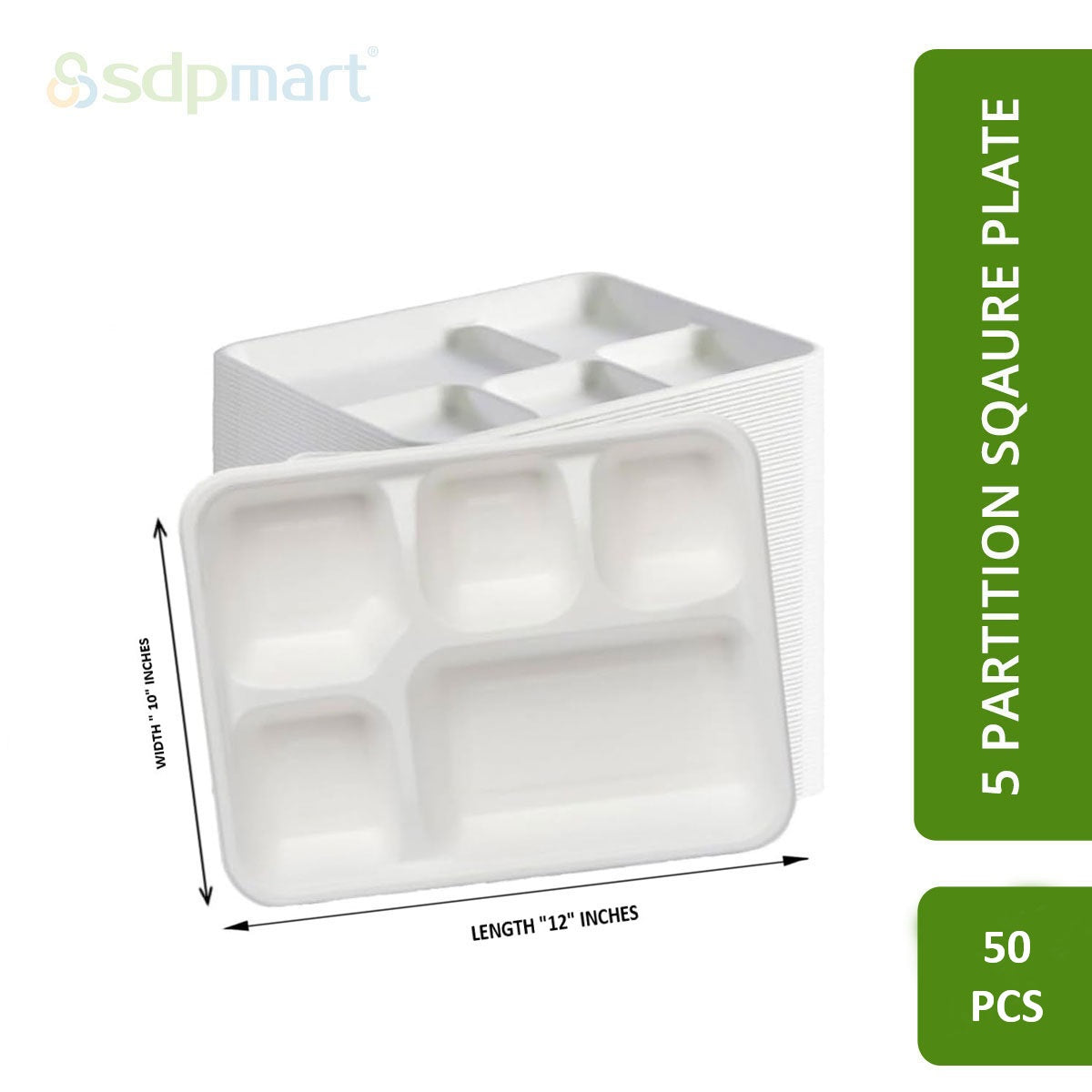 SDPMart Bagasse 5 Partition Square Plate – Priyum Products (www.priyum.com)